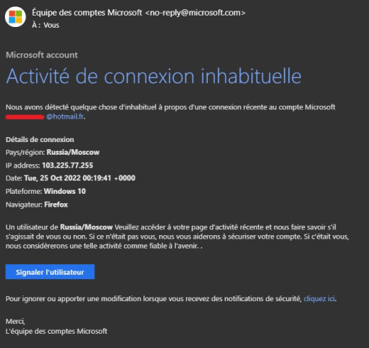 Cet étrange email d'alerte vient-il vraiment de chez Microsoft
